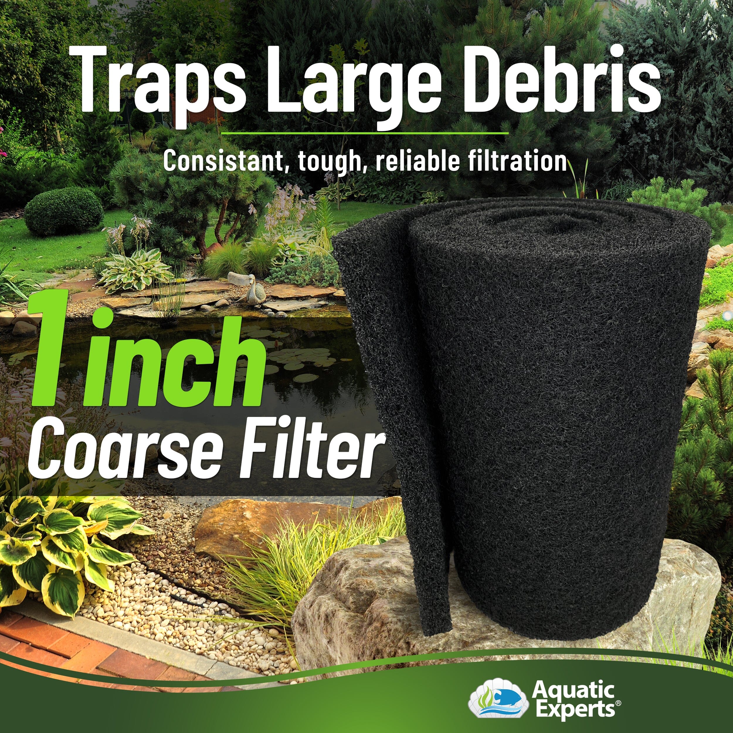 Cream COARSE Pond Filter Pad - 2 inch Thick - Bulk Roll Water Garden F ...